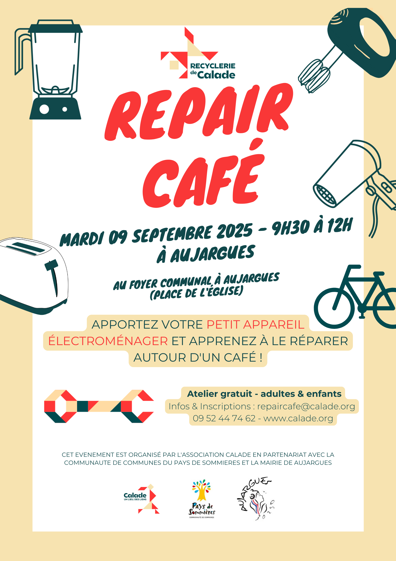 Repair Café de Calade sera à Aujargues le 9 septembre 2025 - Calade